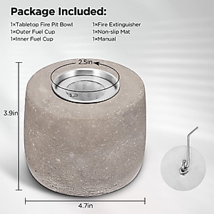 Tabletop Fire Pit - Table Top Firepit Concrete Table Top Fire Pit Bowl Smores Maker with Stylish Extinguisher Rubbing Alcohol Table Top Fire Pit Fireplace Mini Tabletop Fire Pit for More Marshmallow