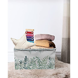 ARTtikke Storage Bins Clothes Organizer Sage Green Blue Leaves Spring Storage Cubes Bin with Handles,Foldable Storage Boxes for Closet,Storage Basket for Organizing Shelves 15x11x9.5 inch