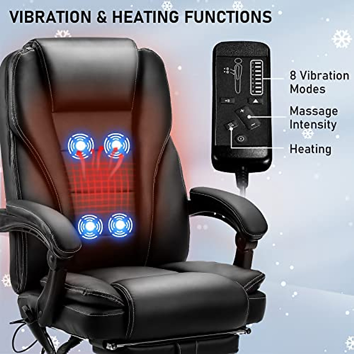 NOBLEMOOD Heated Massage Office Chair Ergonomic Big and Tall Reclining Computer Chair Swivel Executive Desk Chairs with Footrest and Lumbar Pillow (Black)