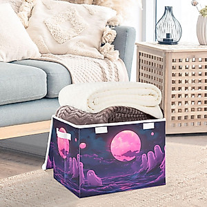 YMGQYJ Storage Cube Halloween Comic Print with Lid, Collapsible Large Capacity Foldable Storage Basket Bin Organizer 16.5×12.6×11.8 inches
