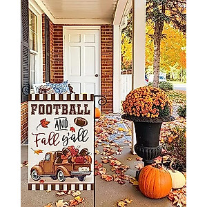 Welcome Fall Garden Flags for Outside Decorations, FOOTBALL and Fall Y'all Truck with Maple Leaves Small Yard Flag, Harvest Autumn Thanksgiving Seasonal Farmhouse Holiday Outdoor Decor 12x18 Inch Vertical Double Sided