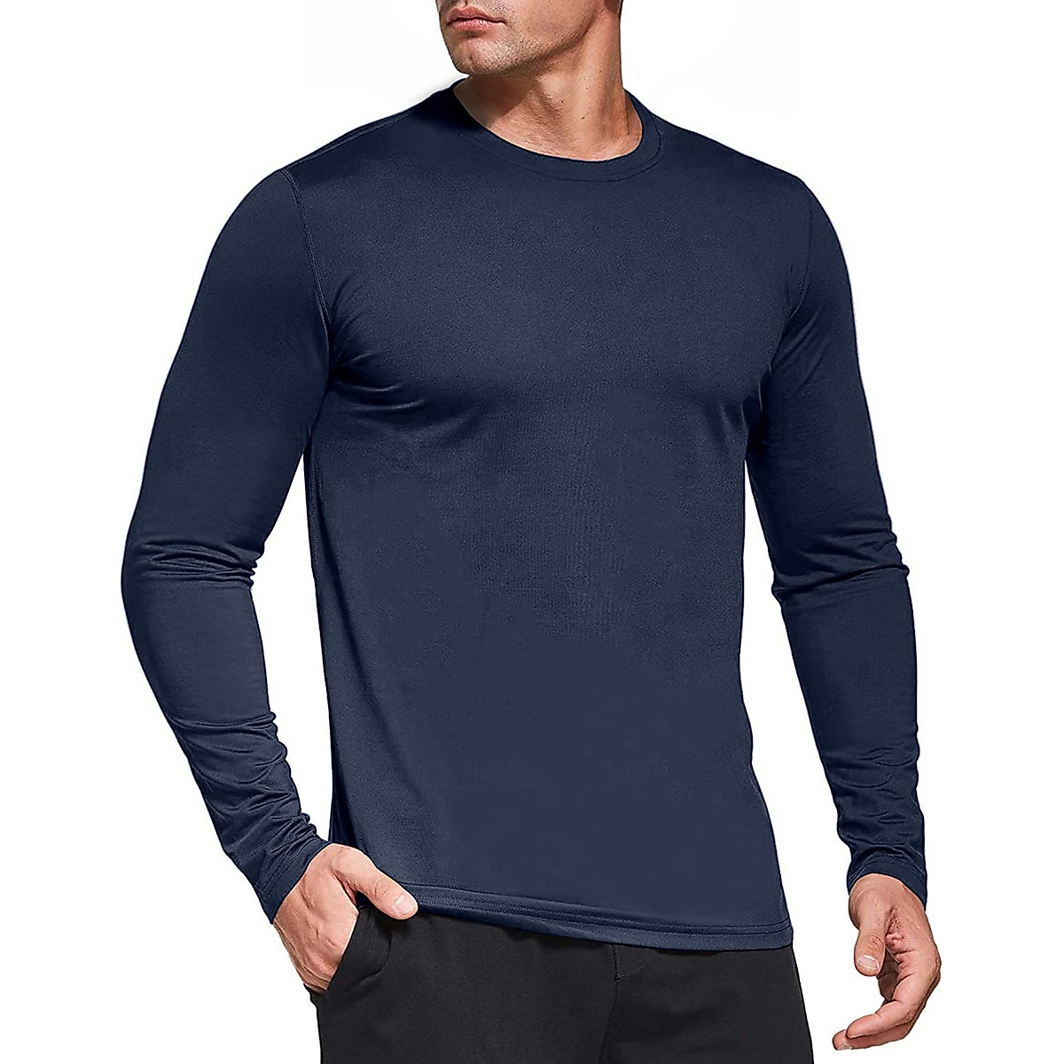 Men's 3 Pack Performance Long Sleeve T-Shirts, UPF 50+ Sun Protection Shirts, Athletic Workout Shirts for Running Fishing Hiking Black/Navy/Red-3P05-S
