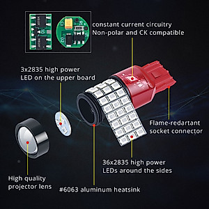 Alla Lighting Upgraded T20 7440 7443 LED Strobe Brake Lights Bulbs, Red Flashing Stop Lamps, W21W 7440LL 7443LL Strobe LED Taillights Replacement for Cars, Trucks, SUVs, Vans