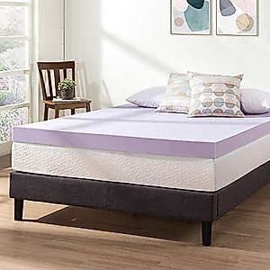 Mellow 4 Inch Ventilated Memory Foam Mattress Topper, Soothing Lavender Infusion, CertiPUR-US Certified, Queen