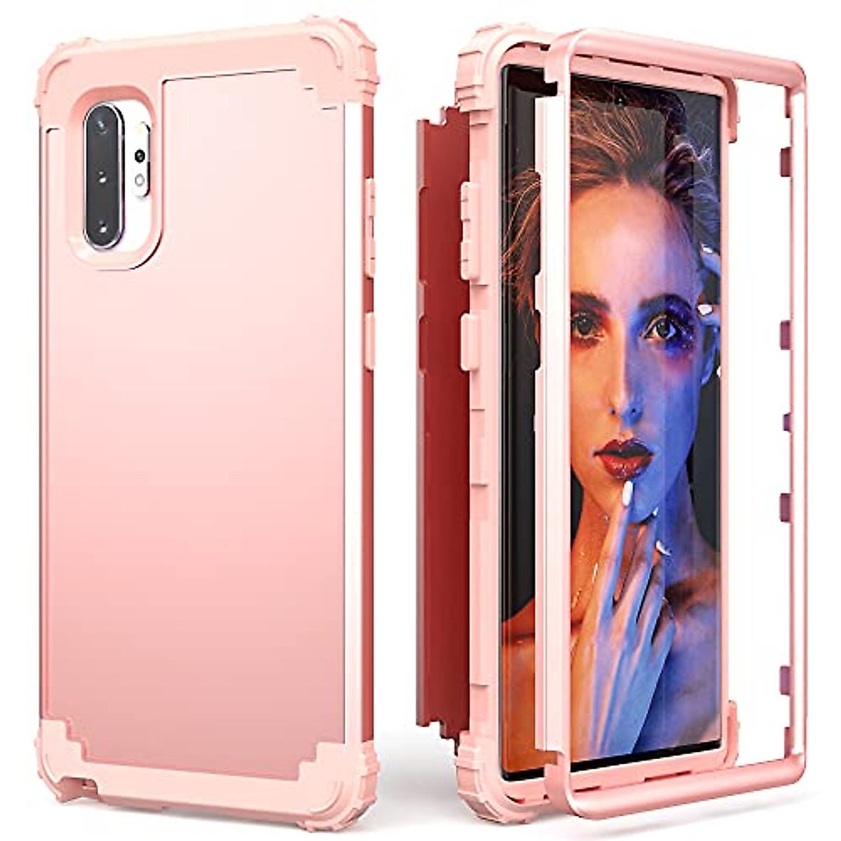IDweel Galaxy Note 10 Plus Case, Note 10 Plus Case Rose Gold for Women, 3 in 1 Shockproof Slim Hybrid Heavy Duty Protection Hard PC Cover Soft Silicone Rugged Bumper Full Body Cover, Rose Gold