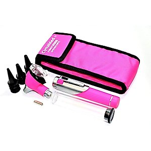 Premium Student Home Use Led Bright Light Ent Diagnostic Otoscope Pocket Size Pink Plus 1 Extra Replacement Bulb Plus 10 Specula Cynamed