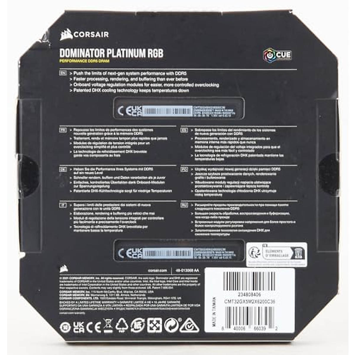 CORSAIR DOMINATOR PLATINUM RGB DDR5 RAM 32GB (2x16GB) 6200MHz CL36 Intel XMP iCUE Compatible Computer Memory - Black (CMT32GX5M2X6200C36)