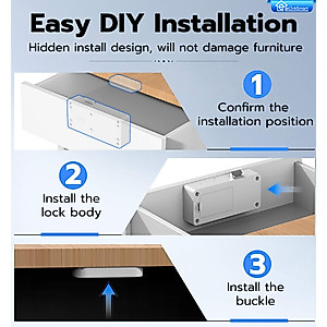 eLinkSmart Smart Cabinet Lock, Hidden No Drill Adhesive Magnetic Baby Proofing Child Proof Drawer Locks, Keyless RFID Bluetooth Cabinet Locks for Adults File Kitchen Cupboard Closet Liquor - White
