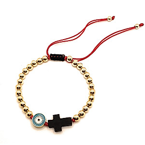 Azabache Bracelet, Azabache Cross Bracelet, Evil Eye bracelet, Protection Bracelet, Gold Beaded Bracelet for Women, Evil Eye Luck Bracelet, Dainty Bracelet, Women Jewelry, Red String Bracelet.