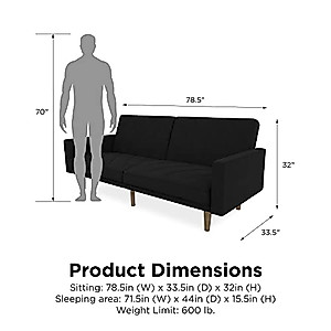 DHP Paxson 79 Inch Futon Sofa Bed, Upholstered Couch Sleeper with Diagonal Tufting, Mid-Century Modern, Black