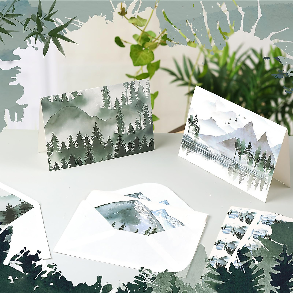 Zhanmai 100 Set Thank You Cards for Gratitude with Envelopes Stickers Bulk 4 x 6 Inch Watercolor Forest Employee Recognition Colorful Greeting Note Card Neon Appreciation Postcard (Watercolor Forest)