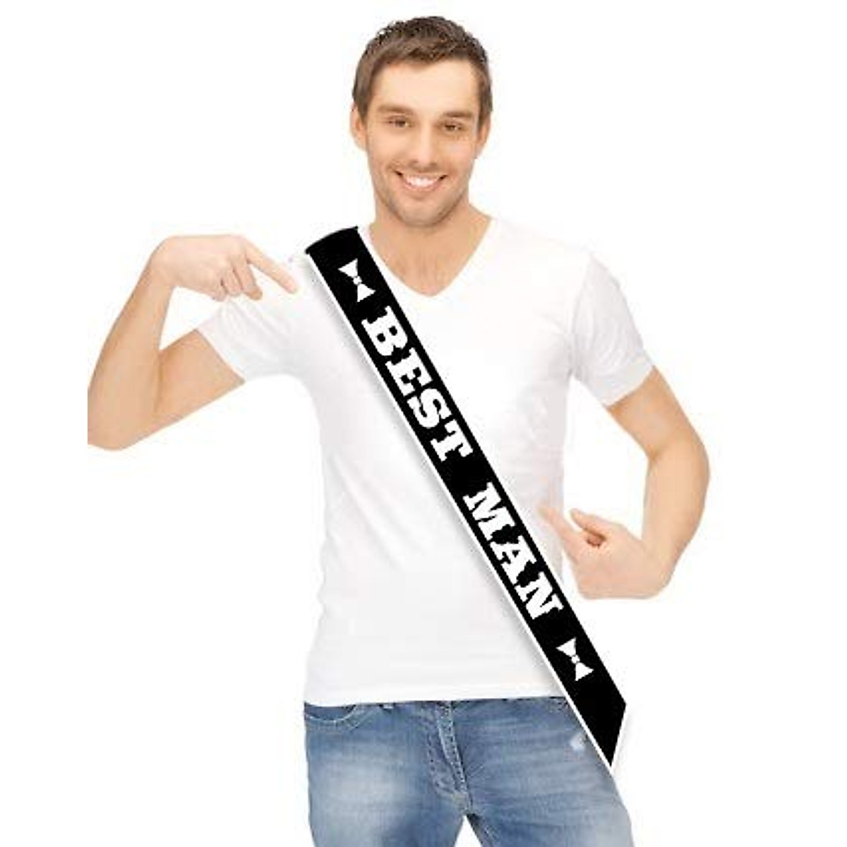Groom Wedding Party Sash Bundle, Groom (x1), Best Man (x1), Groomsman (x3) Bachelor Bridal Shower Supplies Decorations Favors Gifts Black Sashes White Letters Kit Accessories Decor - Set of 5
