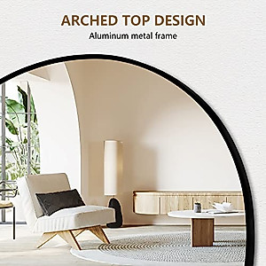 NUTTUTO 64"×21" Arched Floor Full Length Mirror with Black Aluminum Alloy Frame, Full Length Body Mirror Free-Standing or Leaning Against Wall for Bedroom Living Room
