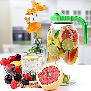 Mason Jar Pitcher With Pour Spout Handle Lid 32 OZ Wide Mouth Glass Pitcher 1 Quart Leak Proof Airtight Jugs With Flip Cap For Iced Coffee, Sun Tea, Lemonade, Cold Brew Tea, Milk