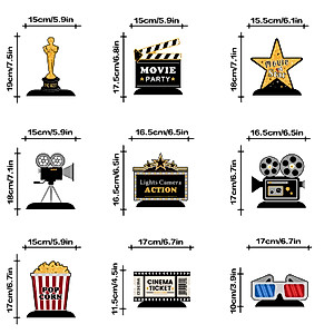 LINGTEER Hollywood Movie Night Table Honeycomb Centerpieces - 9Pcs Oscar Movie Star Cutouts Happy Birthday Film Party Table Decorations Sign.