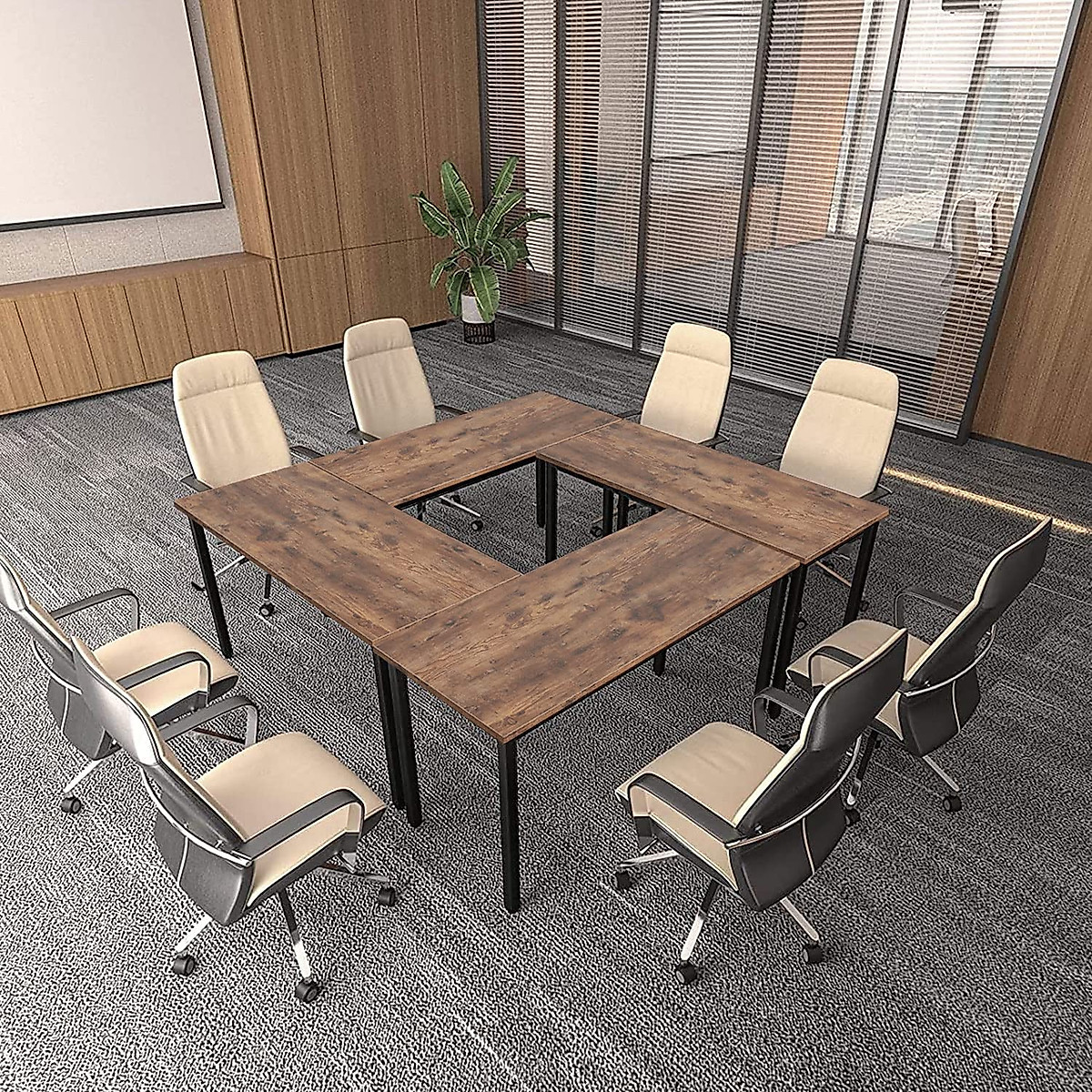 onzy Home Conference Tables 6ft Meeting Room Study Writing Table Office Computer Desk Save Space Design for 8 People, Brown 4PCS