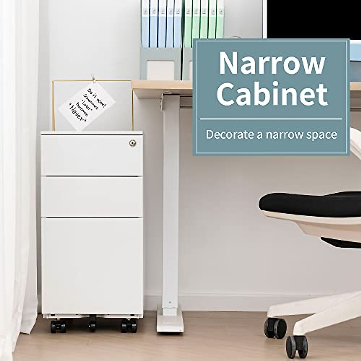 HISTEEL 3 Drawer Vertical File Cabinet,Mobile Filing Cabinet for Legal/Letter/A4 File,11.81" x 17.72" x 23.62", White