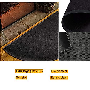 63″x37″ Extra Large Half Round Fireproof Fireplace Mat Hearth Area Rug - Fire Retardant Fiberglass Carpet - Fire Flame Resistant Floor Covering Protection Pad Non-Slip Floor Protector