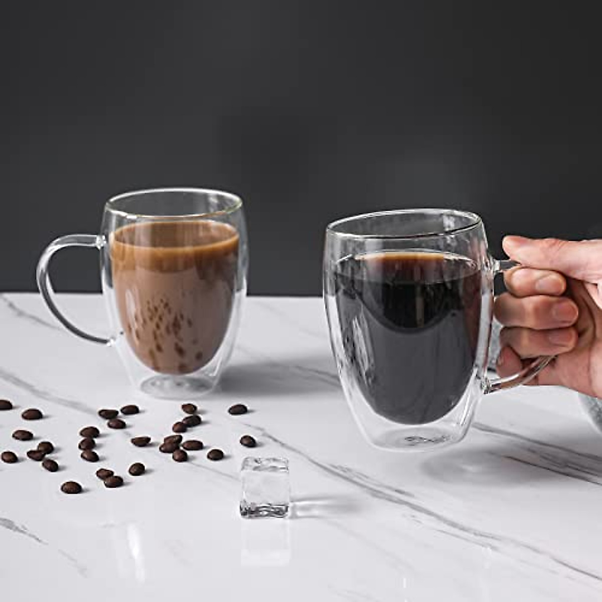 Douria Double Walled Glass Coffee Mugs, Clear Espresso Cups, Coffee tea Mugs Set, Iced Coffee Cup, Glass Mugs for Hot Beverages, Premium Glasses Set, Each 350ml (12Ounces./Set of 2)