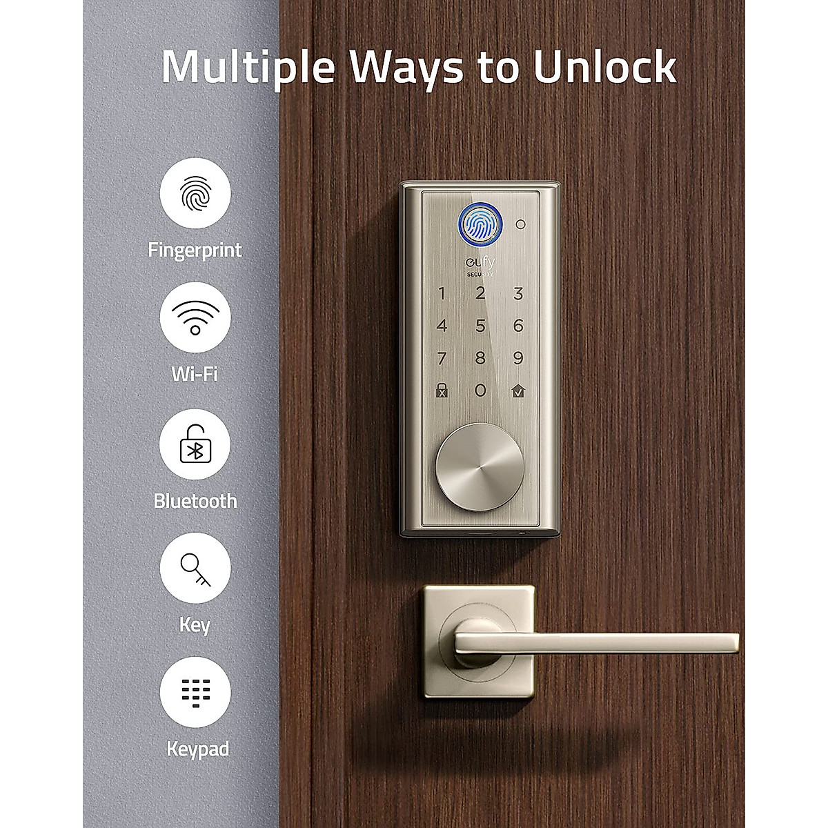 eufy Security S230 Smart Lock Touch & Wi-Fi, Fingerprint Scan, Keyless Entry Door Lock, Smart Built-in Wi-Fi Lock, Bluetooth Electronic Deadbolt, Touchscreen Keypad, BHMA Certified, IP65 Weatherproof