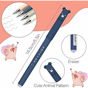 Jinja Brands 12 Pcs Erasable Pens Cute Animal Writing Gel Ink Pen Cartoon Cat Pig Bear Panda 0.4mm Black Ink Ballpoint Rollerball Pens for Student Gift Stationery Office Supplies Friction Erasable