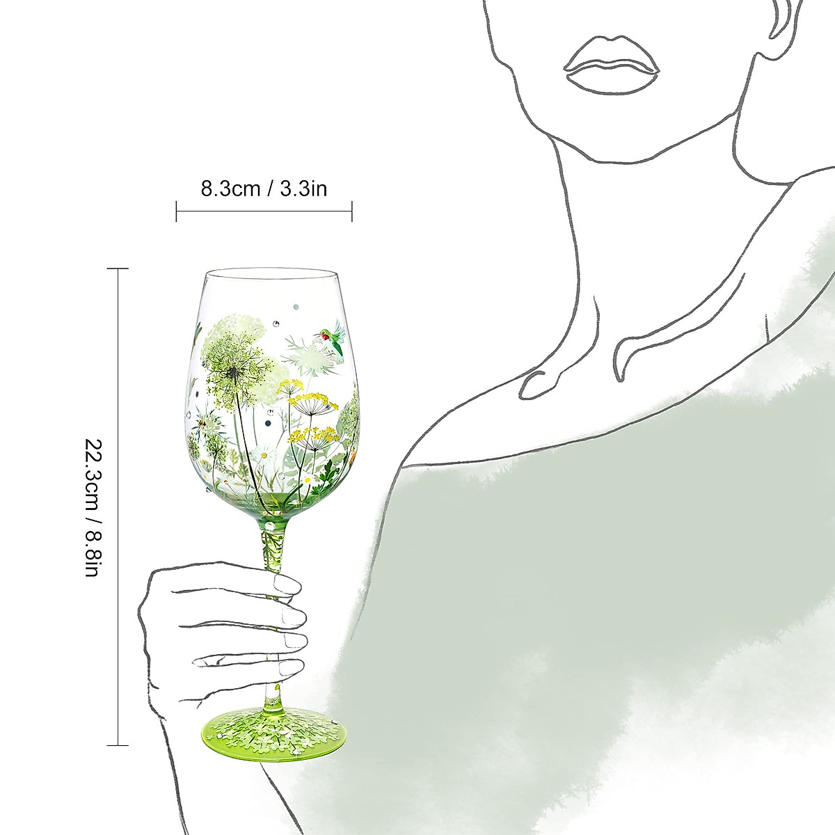 NymphFable Colorful Wine Glass Flower Bird Gragonfly Artisan Painted 15oz Personalised Gift for Best Friend