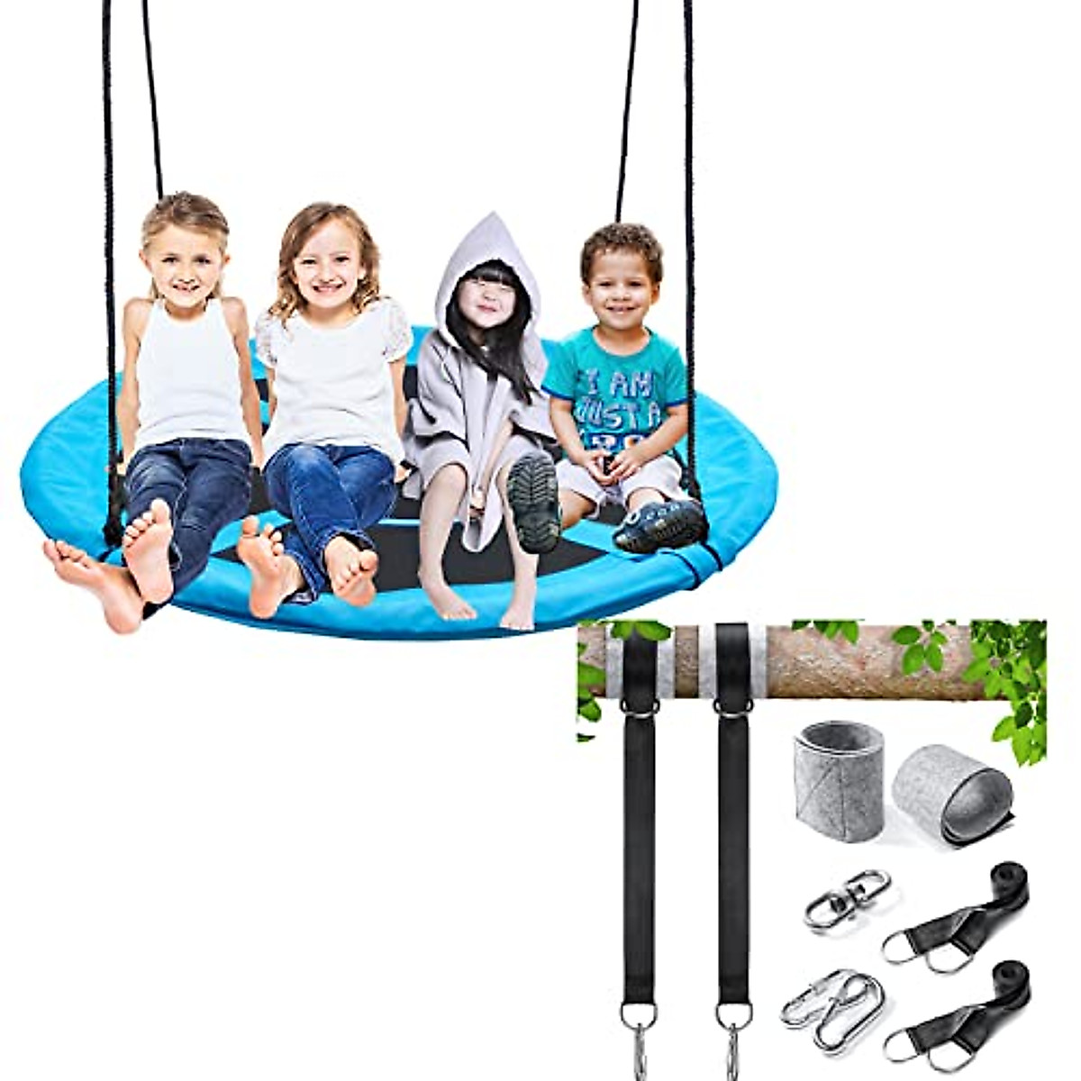 Homde 60 Inch Flying Saucer Swing Anti-Fade Tree Swing Set with 2pcs 5ft Extra Long Strap Load 2200lbs