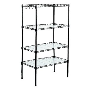 4-Shelf 5-Shelf Adjustable Wire Shelving Unit,Metal Storage Racks Utility Racks, Height Household Type Heavy Duty Storage Shelving for Kitchen, Bedroom, Bathroom and Garage, Black (5-Tier)(4-Tier)