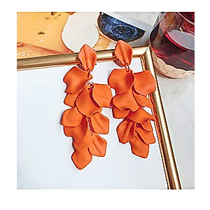 Dangle Acrylic Petal Earrings Long Drop Statement Fashion Rose Flower Earrings Hanging Resin Floral Tassel Earrings for Women- orange