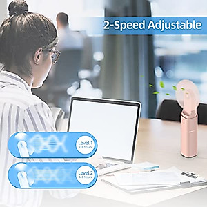 ievei Portable Handheld Fan, Powerful Personal Mini Fan Hand Fan 2 Speed Adjustable USB Rechargeable for Home Office Outdoor Travel, Pink