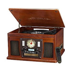 Victrola 8-in-1 Bluetooth Record Player & Multimedia Center, Built-in Stereo Speakers - Turntable, Wireless Music Streaming, Real Wood | Mahogany