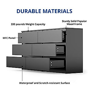 Cozy Castle 6 Drawer Dresser with Cutout Handle, Accent Chests of Drawers with Double Anti-Tilt Devices, Storage Dresser for Bedroom, Living Room, Office, Black