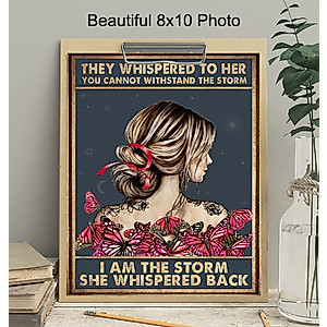 They Whispered to Her You Cannot Withstand The Storm - Inspirational Quote Wall Art - Butterfly Wall Decor - Motivational Uplifting Positive Encouragement Gifts for Women Teens - Boho Print Decoration