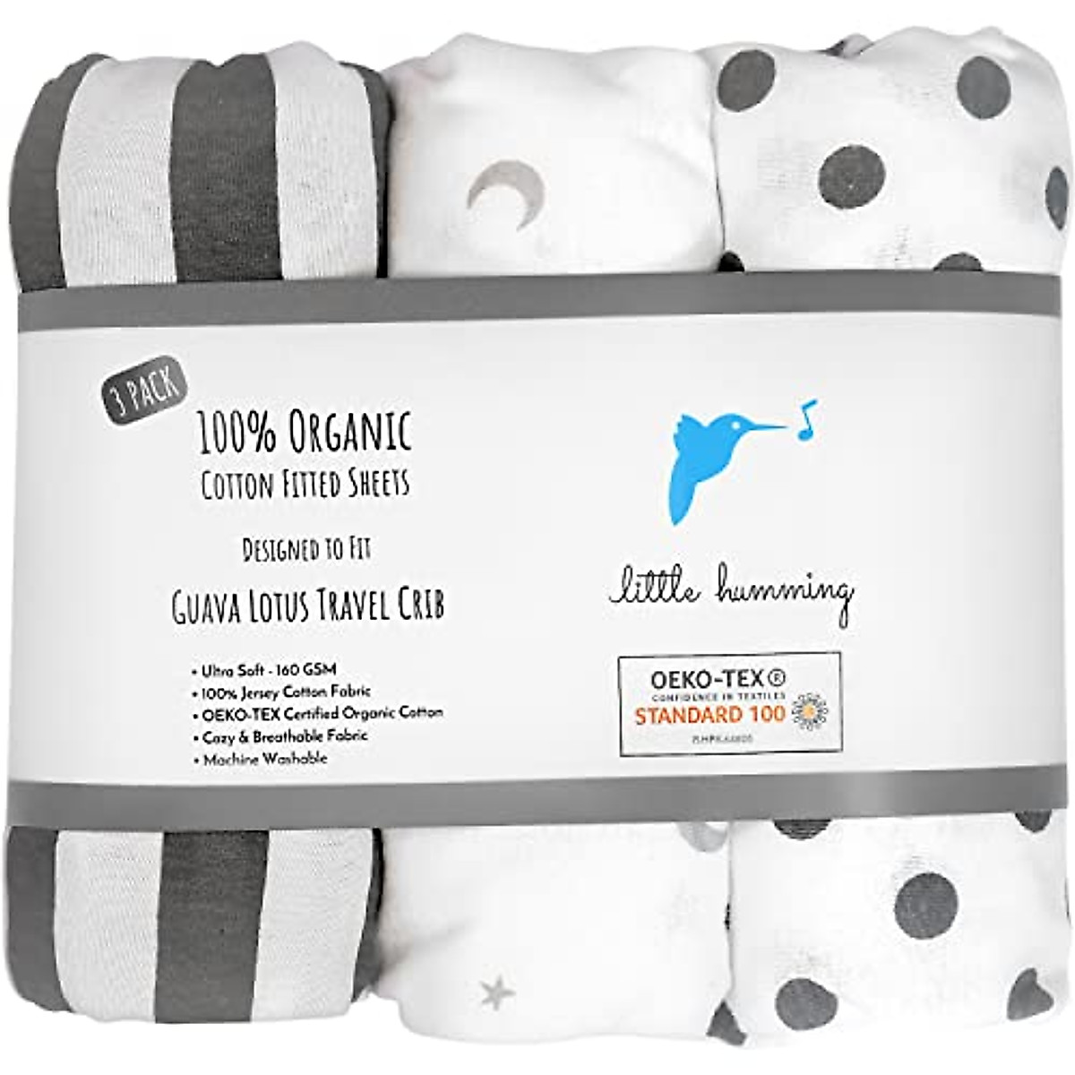 Guava Lotus Travel Crib Sheets (3 Pack) - 100% Organic Cotton Crib Sheets, Oeko-TEX Fitted Crib Sheets (for The New 4 Tab Mattress Version ONLY)
