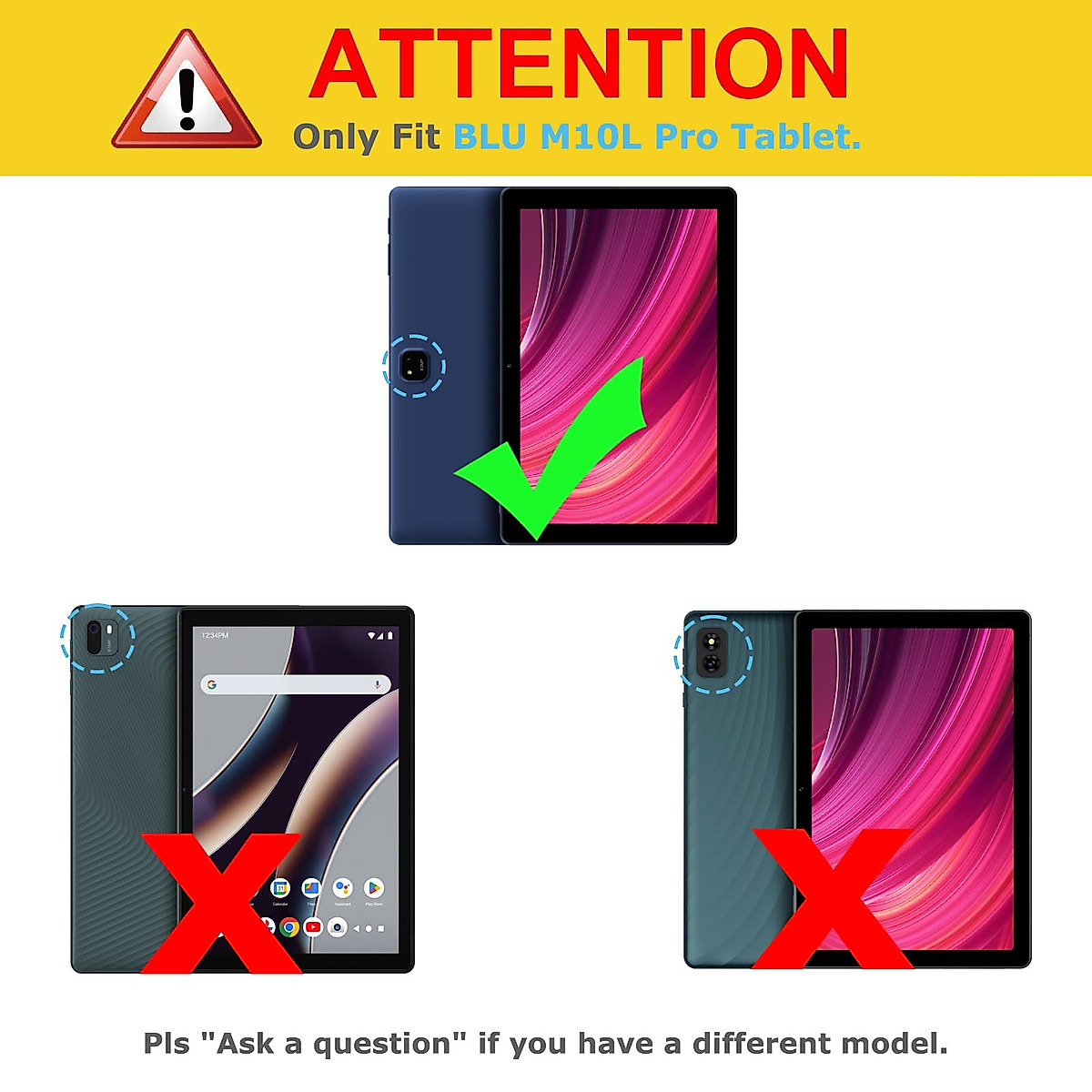 (for BLU M10L Pro M0214UU, Middle Camera) Transwon Case for BLU Products M10L Pro M0214UU Tablet with Rear Camera in The Middle (Looking at The Back) - Black