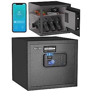 Billconch Smart Gun Safe for Multiple Pistols - Automatic Lock Safe Box with LCD Display/Voice Guide, Quick Access Unlock with Fingerprint/Keypad/Key/App, Biometric Handgun Safe for Money Valuables