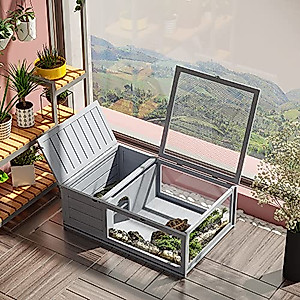 PawHut Wooden Tortoise House Indoor Turtle Habitat Enclosure Outdoor Reptile Cage for Lizards, Geckos, Gray