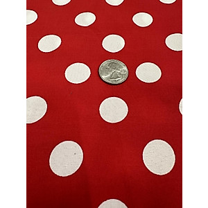 60-Inch Wide Polka Dot Poly Cotton Fabric by The Yard, White Dot On Red Fabric