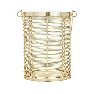 Deco 79 Metal Pillar Candle Lantern with Thin Metal Handle, 8" x 6" x 9", Gold