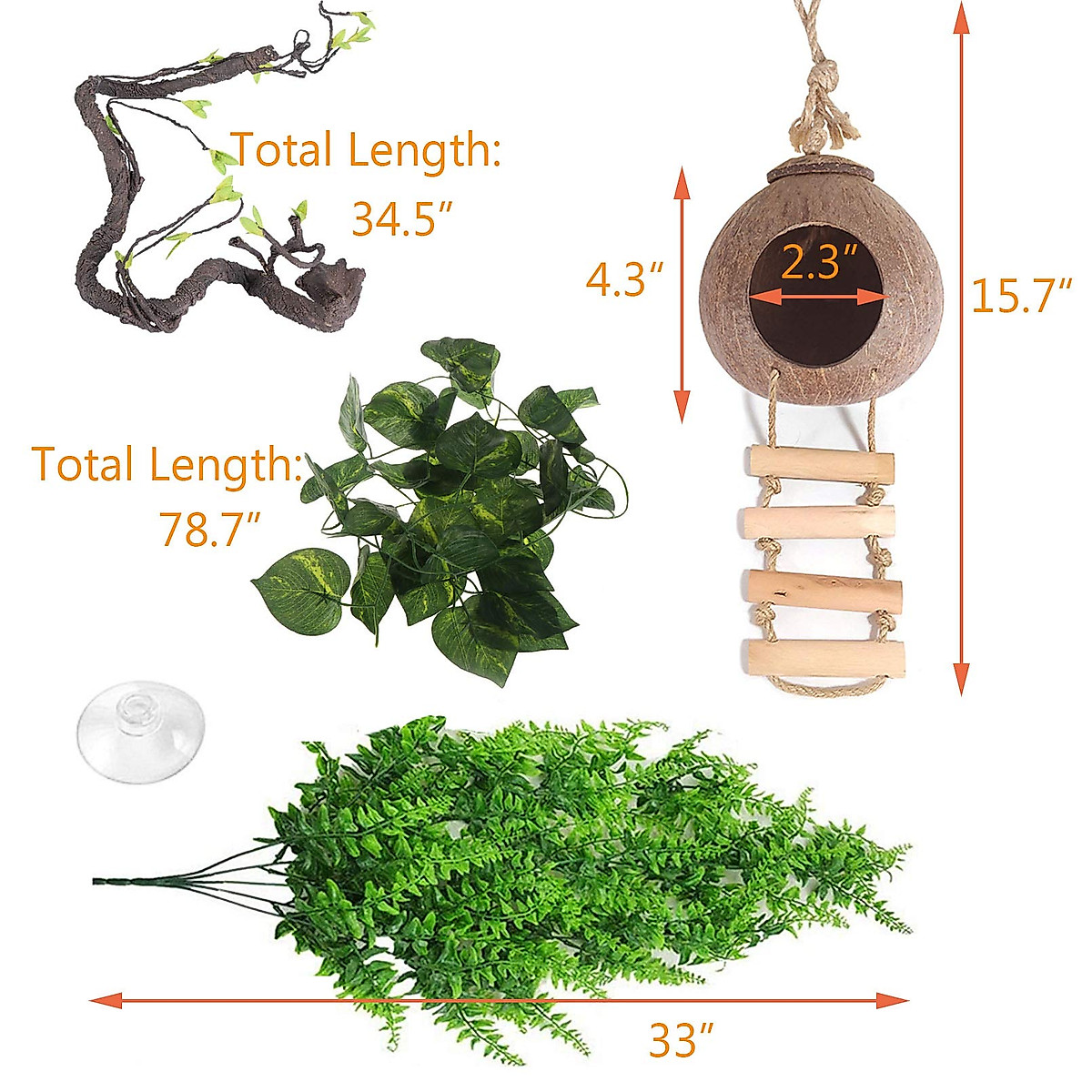 Gecko Coco Den Reptile Hideouts, Raw Coconut Husk Hut for Leopard Gecko, Sturdy Hanging Home, Climbing Porch, Hiding, Sleeping & Breeding Pad