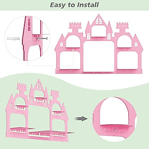 Demao for Toniebox Shelf Magnetic, Floating Shelf for Tonies Figures 20-30pcs, Display Shelf for Toniebox in Children's Room Decoration, Wall Mounted Shelf for Tonies Figures Storage-Pink Castle