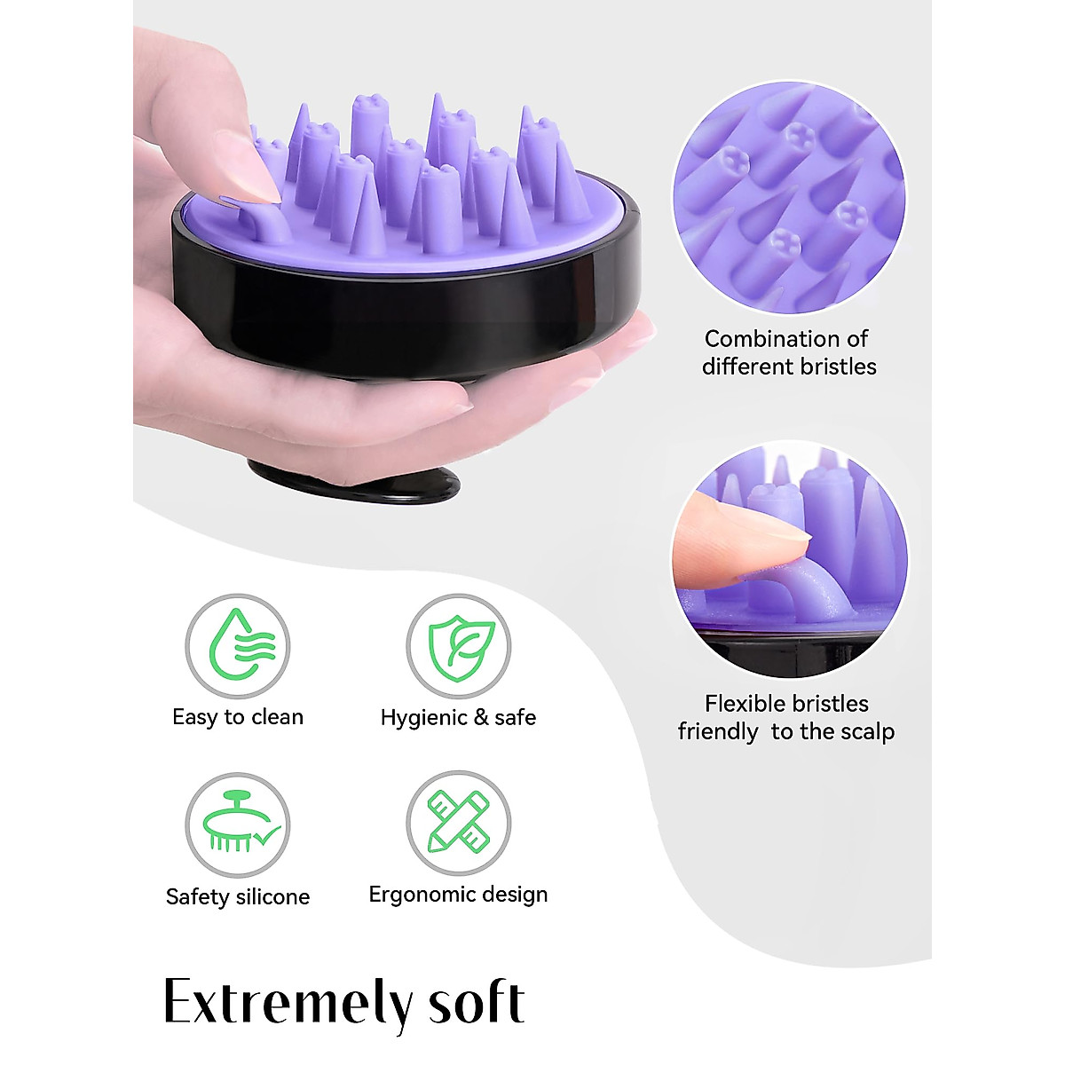 HEETA Hair Scalp Massager Brush, Updated Hair Shampoo Brush, Wet & Dry Scalp Exfoliator with Soft Silicone Bristles, Head Massager Washing Hair Care Tool for Women Men Kid for All Hair Types (Black)