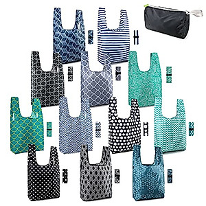 BeeGreen Reusable Grocery Bags Shopping Bags Groceries Totes 12 Pack 50LBS Foldable Fashion Bags w small bag Geometry Large Grocery Bags w handles Bulk Washable Heavy Duty Polyester Fabric Cloth
