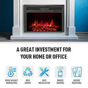 VONLUCE 32 Inch Embedded Space Heater, Recessed Electric Fireplace Insert with 750/1500W Heating Modes, 6 Flame Effects, Remote Control and Thermostat for TV Stands Mantels & Living Room, Black