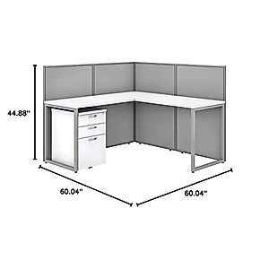 Bush Business Furniture Easy Office L Shaped Cubicle Desk with File Cabinet, 60W x 45H, Pure White