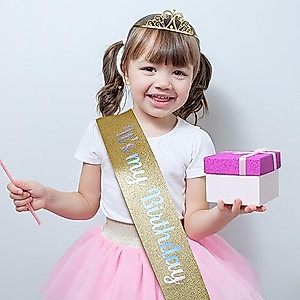 BAHABY Birthday Crown for Women It's My Birthday Sash & Rhinestone Tiara Set Birthday Sash and Tiara for Women Rhinestone Headband for Girl Glitter Crystal Hair Accessories for Party- Gold