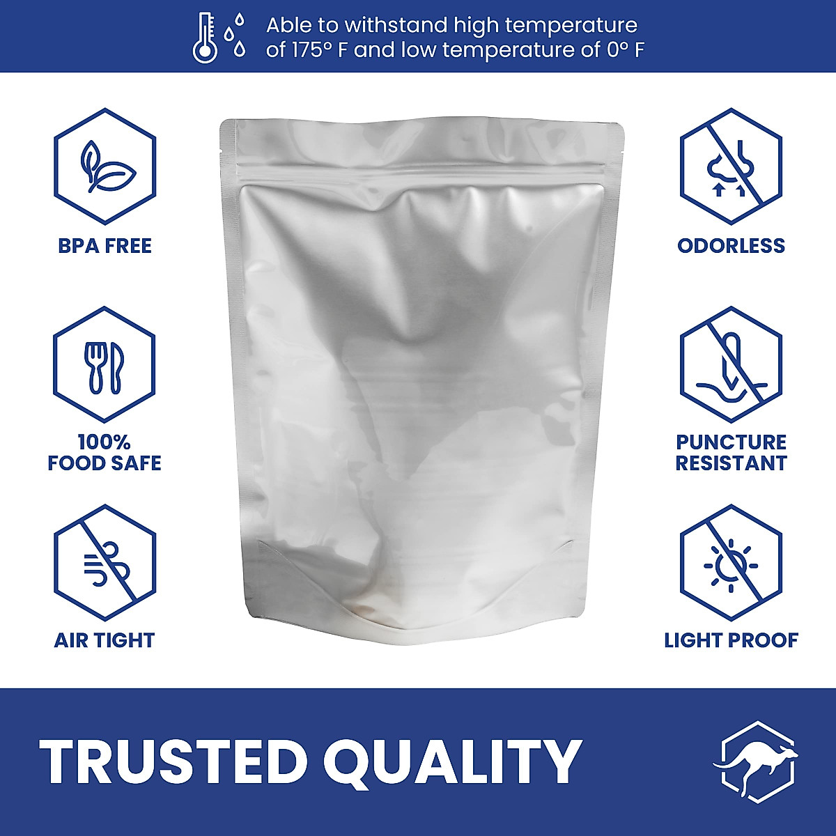 50x Wallaby 2-Quart Gusset Mylar Bag Bundle - (7 Mil - 8" x 12") Stand-Up Zipper Pouches + 50x Labels - Heat Sealable, Food Safe, & Reliable Long Term-Food Storage Solutions - Silver