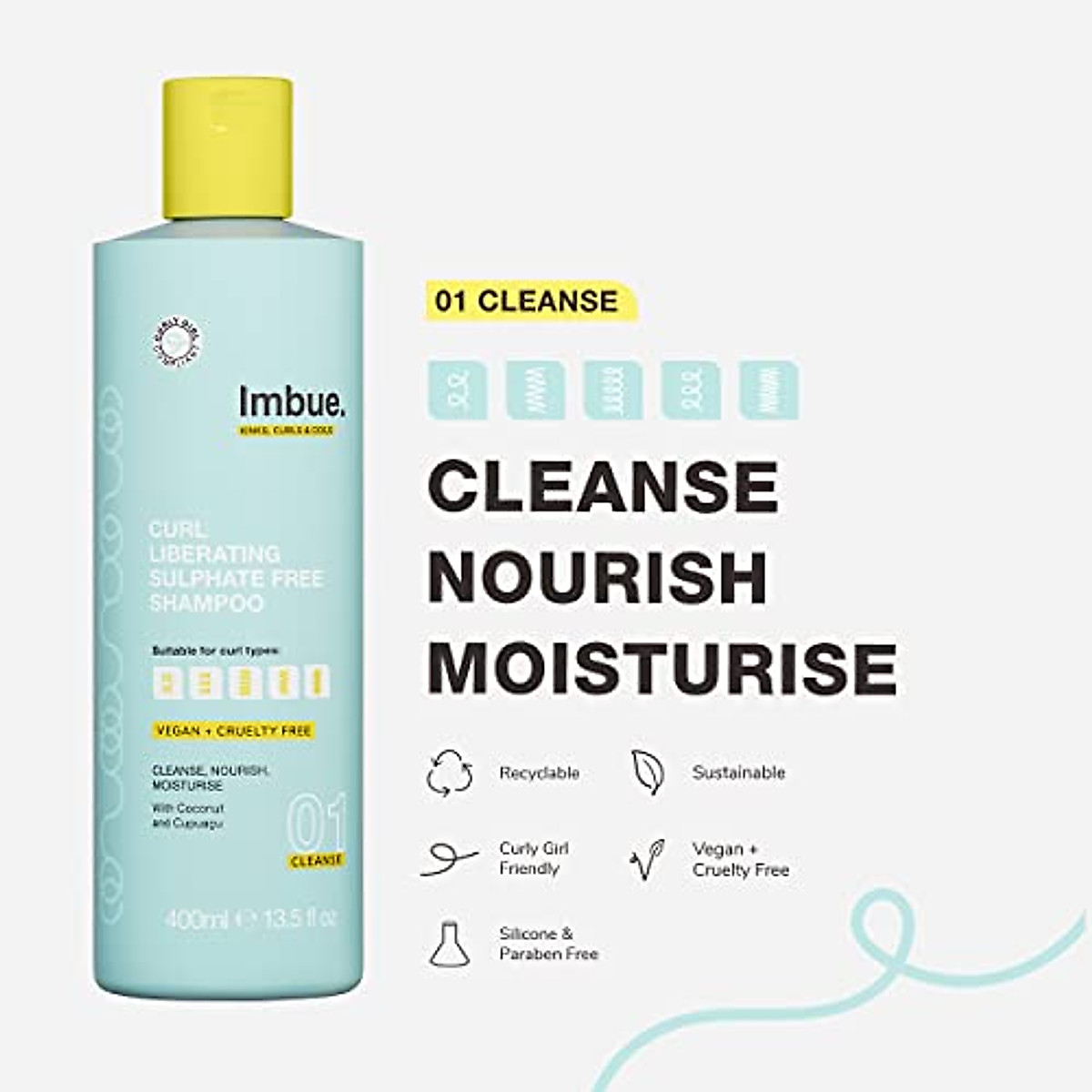 Imbue Curl Liberating Sulfate Free Shampoo for Wavy and Curly Tresses - Enhances Curls, Fights Frizz and Dryness | 13.5 fl oz, Curly Girl Compliant & Vegan Formula