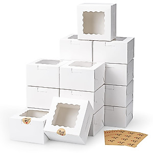 Moretoes 80pcs Small Cookie Boxes 4x4x2.5in White Bakery Boxes with Window Treat Boxes Cake Boxes for Dessert Pastry Macaron