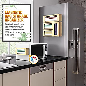 Ziplock Bag Storage Organizer for Kitchen Drawer - Magnetic Food Storage Bag Holders, Bamboo Baggie Organizer, Compatible with Gallon, Slider, Quart, Sandwich, Snack & Variety Size Bag （4-pack）